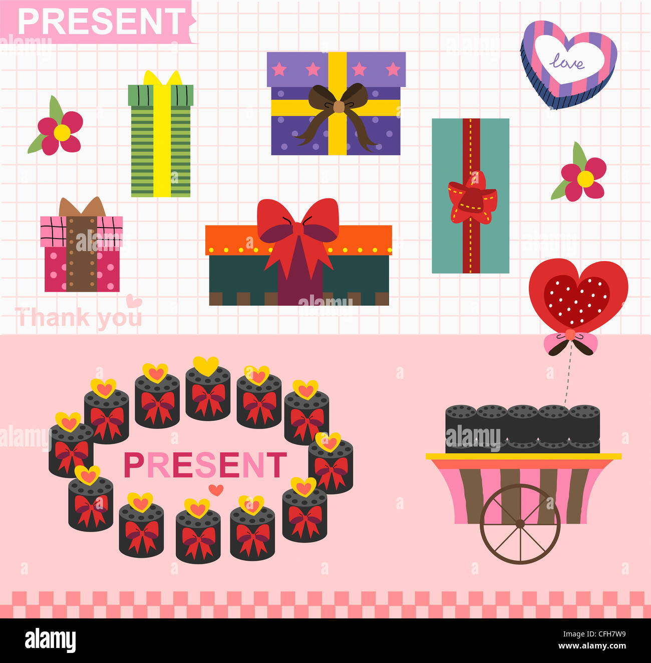 The gift boxes with present and thank you word Stock Photo - Alamy