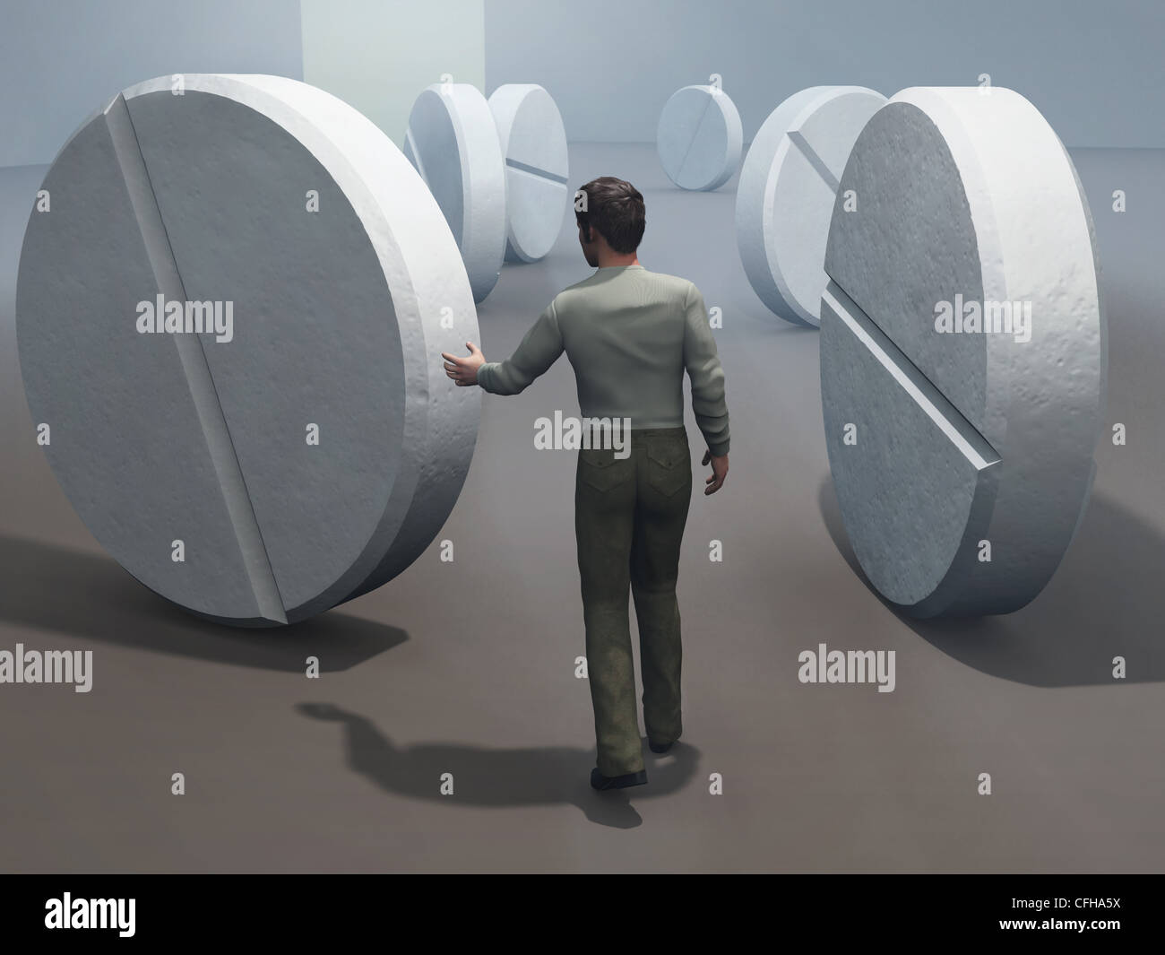 man lost between pills Stock Photo - Alamy