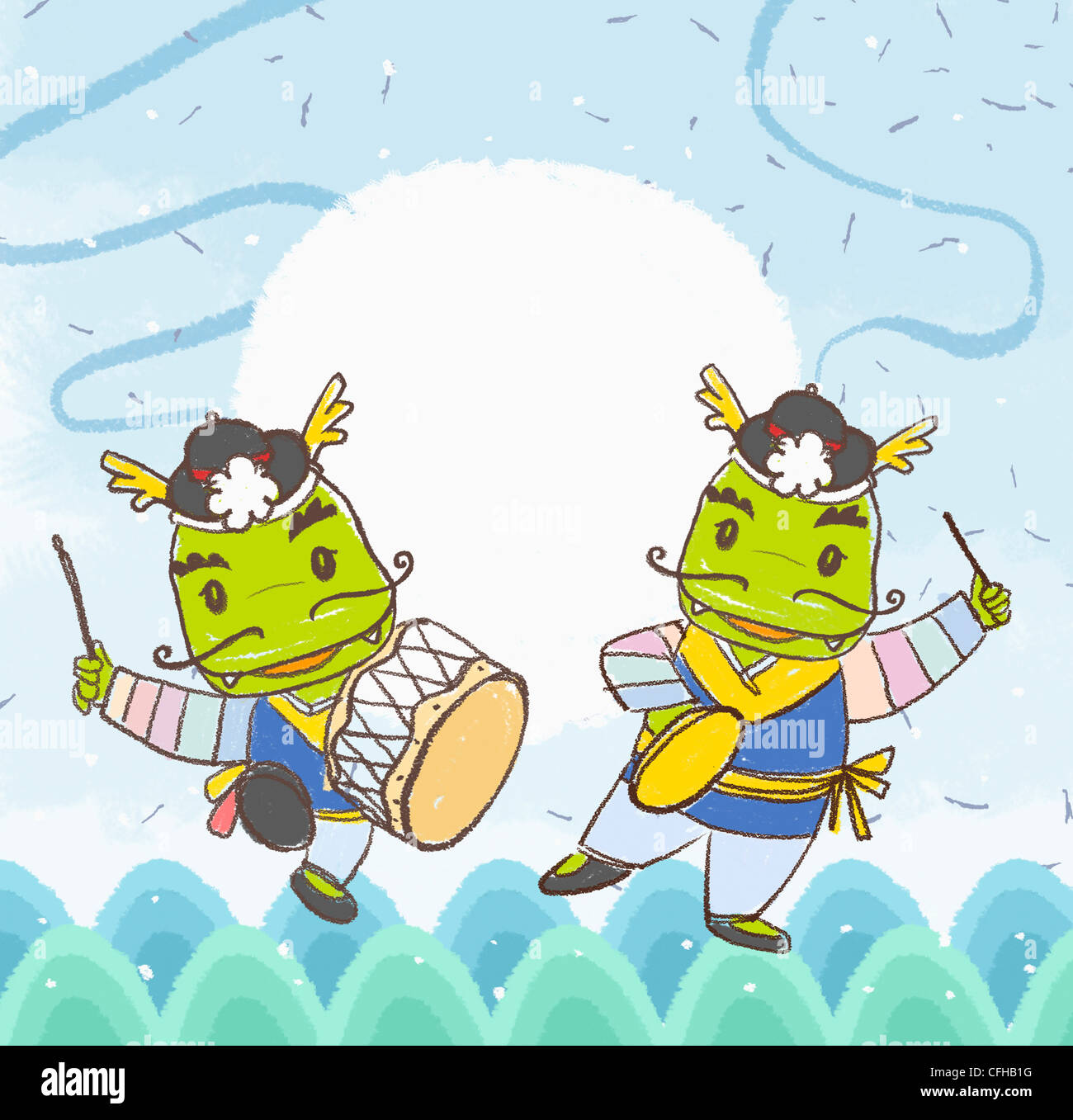 The dragon playing Korean traditional Samulnori Stock Photo - Alamy