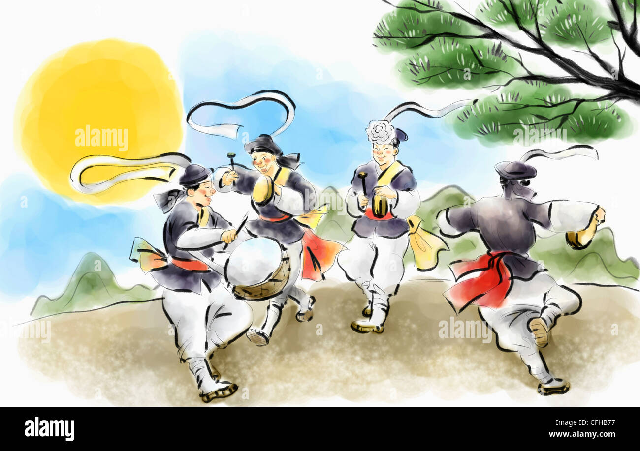 The Korean traditional performance group playing the Samulnori Stock ...