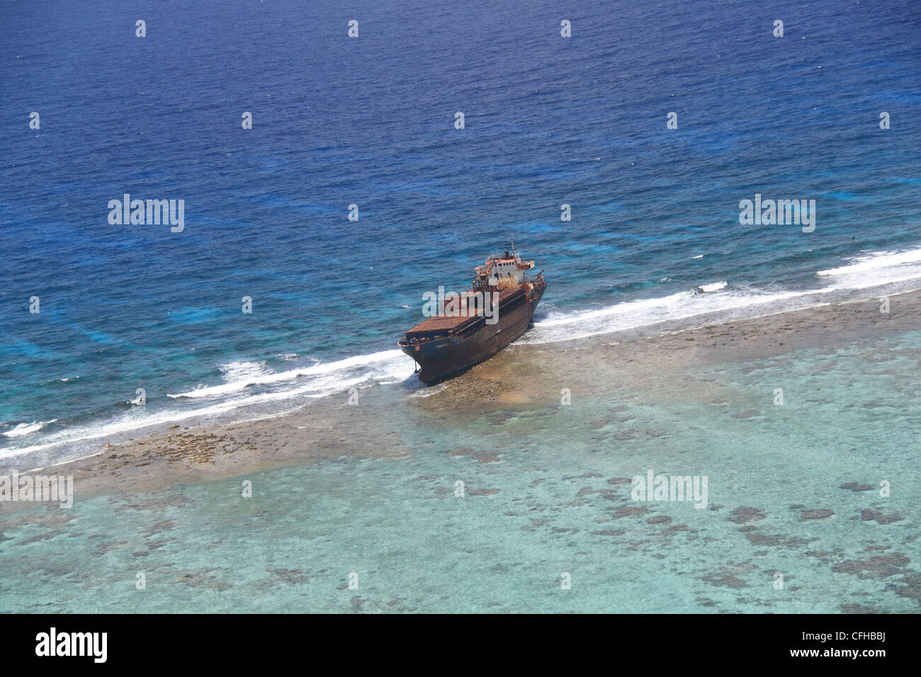 Wrecked container ship on Lighthouse Reef, Belize Barrier Reef, Belize ...