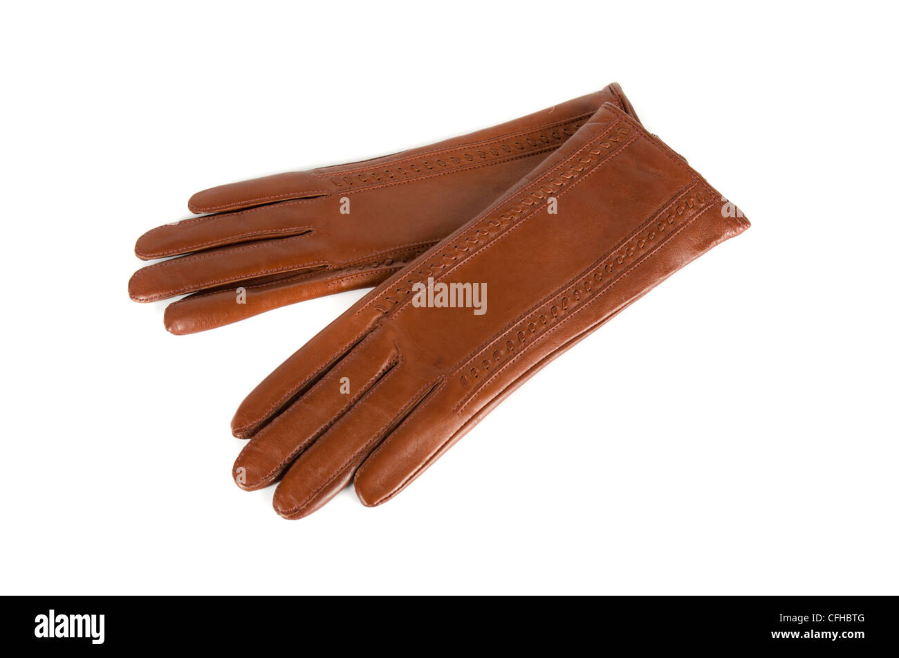 brown modern female leather gloves isolated on a white Stock Photo - Alamy
