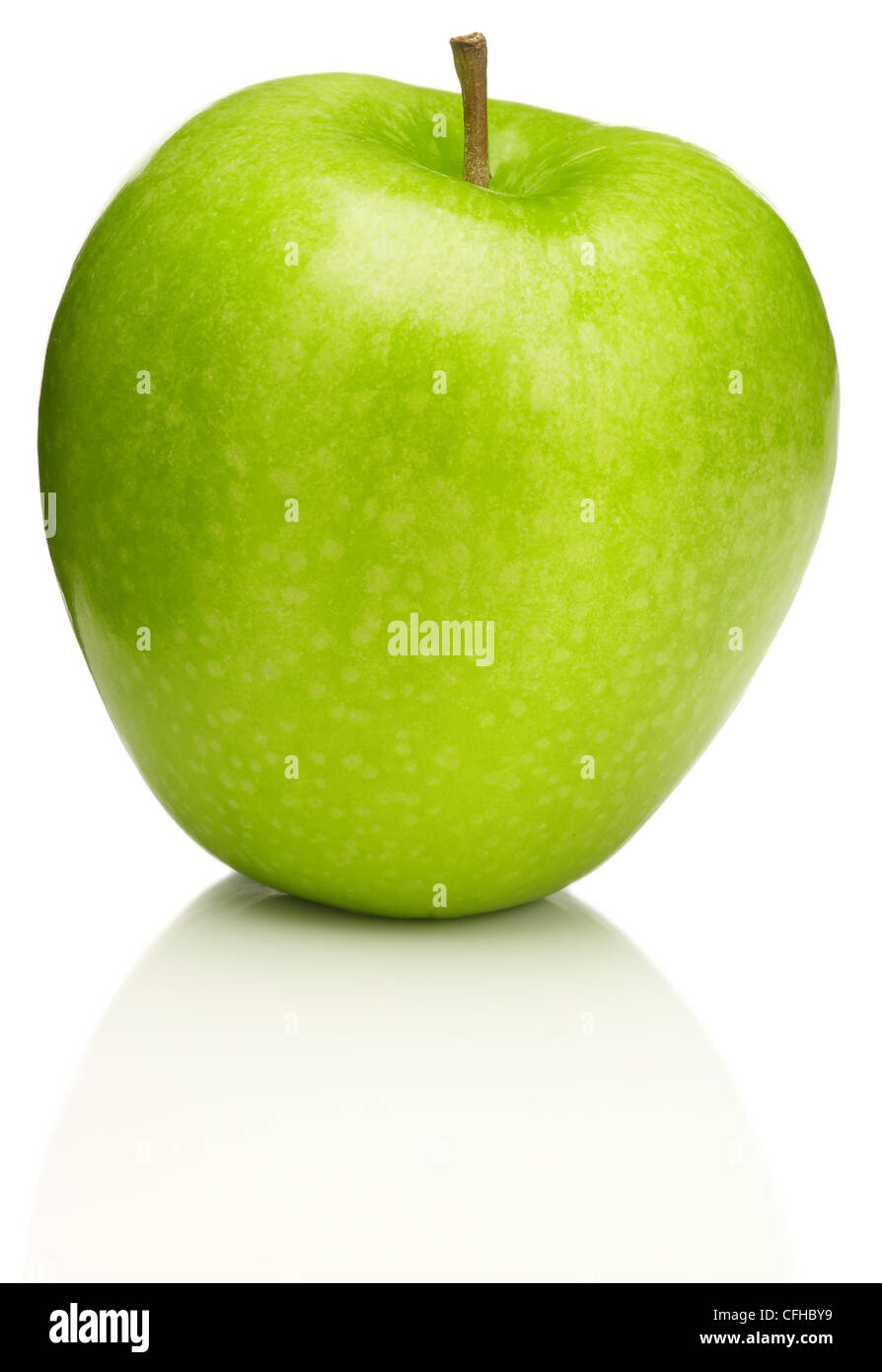 Green apple on white background Stock Photo - Alamy