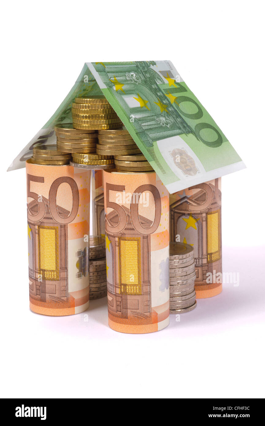 house built with euro banknotes Stock Photo - Alamy