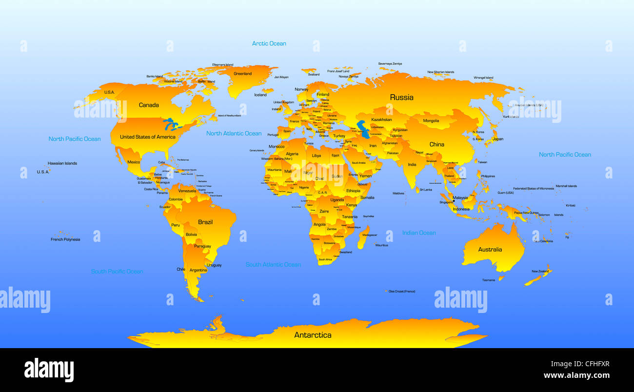 Vector detailed map of the world Stock Photo - Alamy