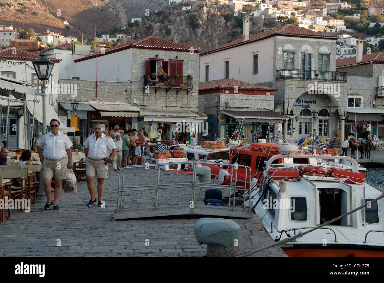 GREECE - Saronic Gulf Hydra . Hydra town and port quayside Stock Photo ...