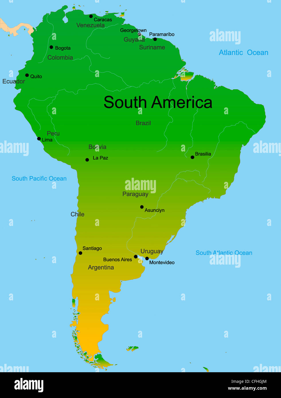 Detailed vector map of south america continent Stock Photo - Alamy