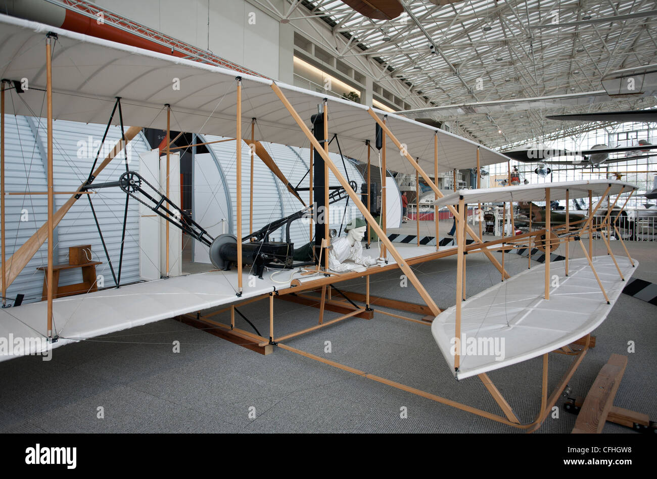 Wright Flyer airplane 1903 (reproduction). The World´s first powered ...