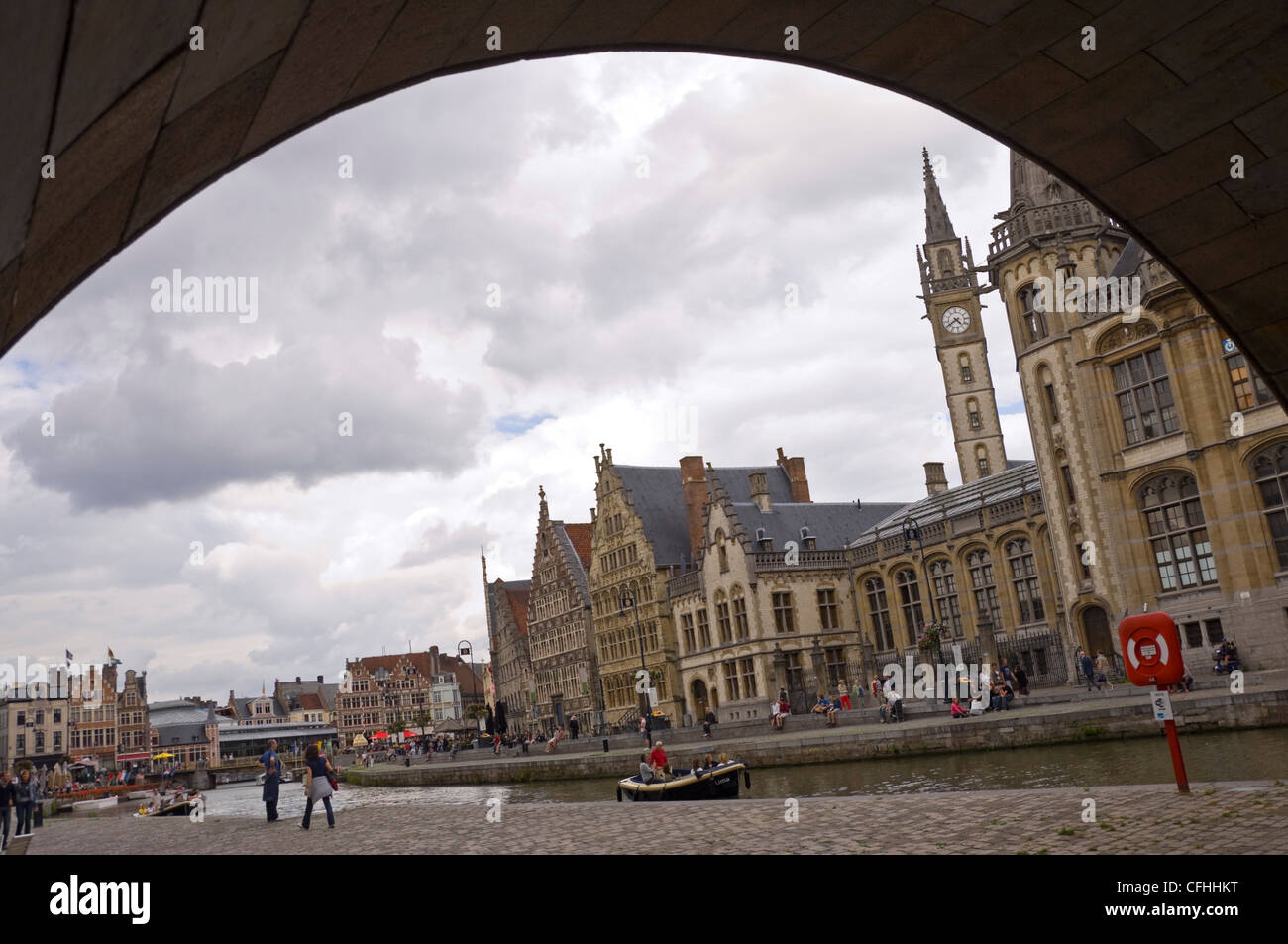 Horizontal view of historical Graslei and Korenlei alongside the river ...