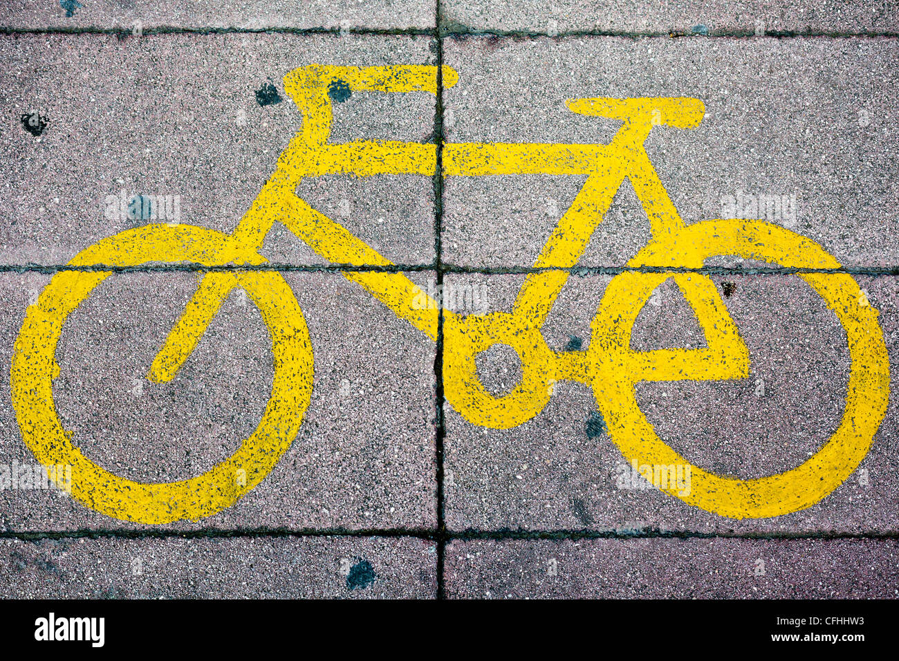 Yellow Bike Lane Sign Stock Photo - Alamy