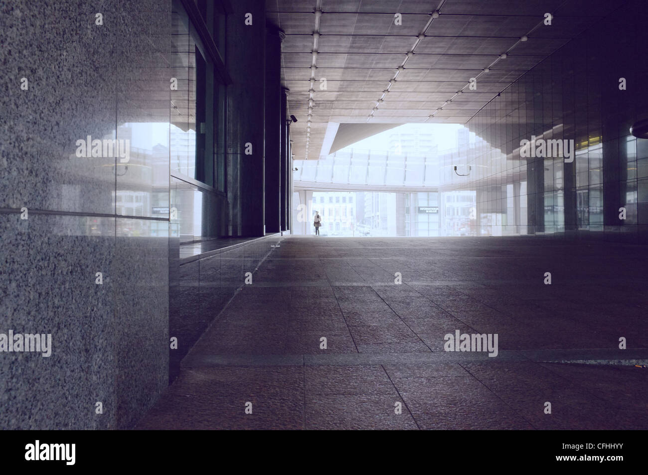 Thoroughfare at the EU parliament building complex, Brussels, Belgium ...