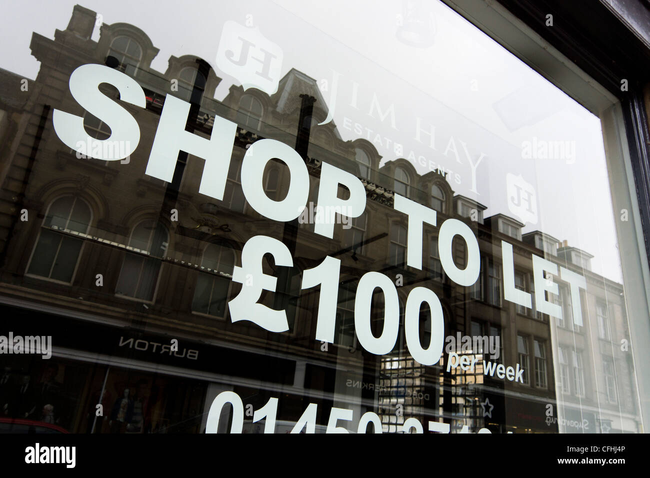 Vacant shop on the high street in Hawick Scottish Border town in the UK ...