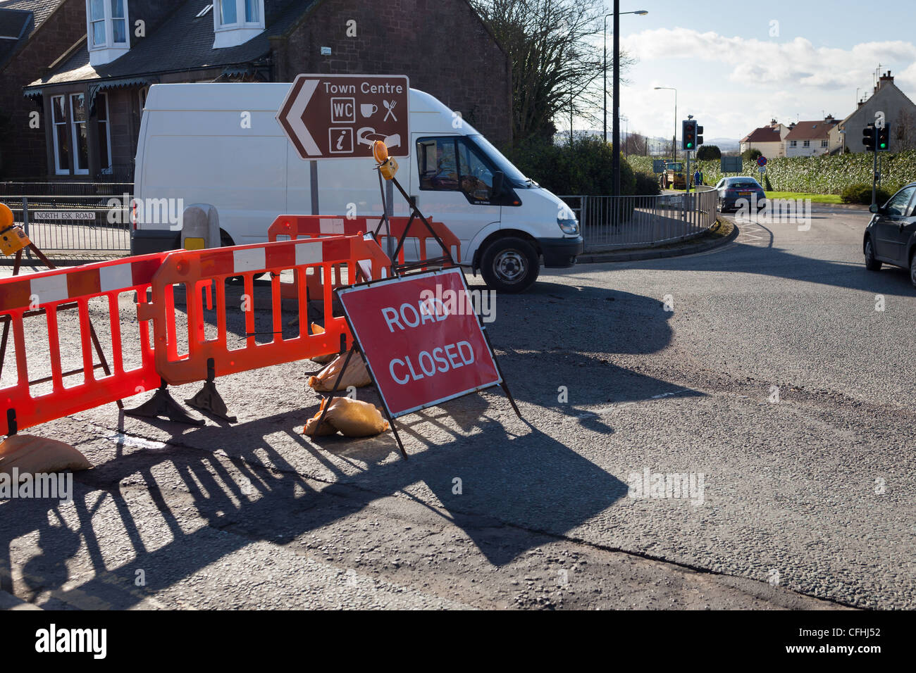 Road closed Traffic sign while main road being repaired in Montrose ...