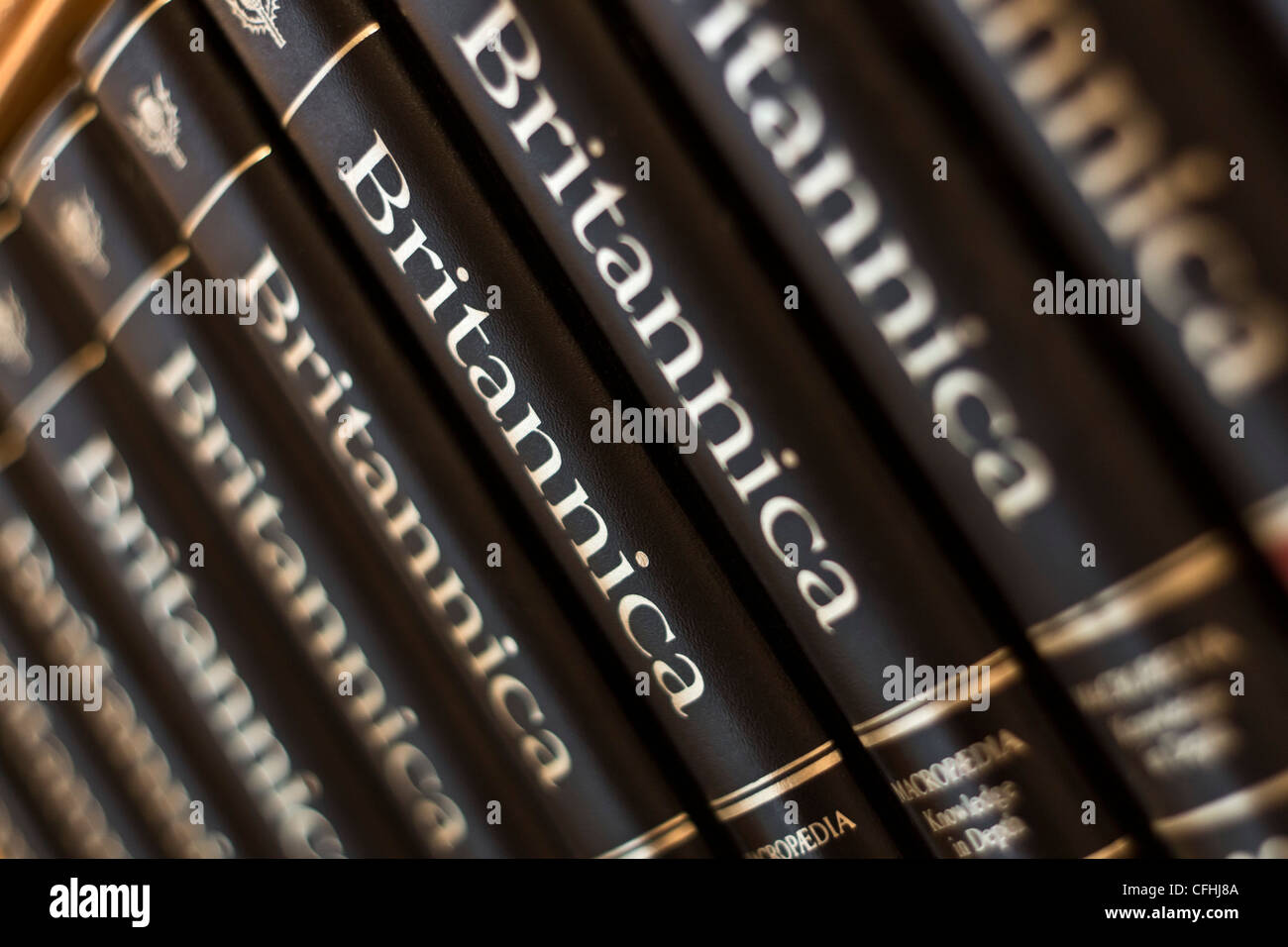 Home library shelves with 20th century edition (1988) of Encyclopedia ...
