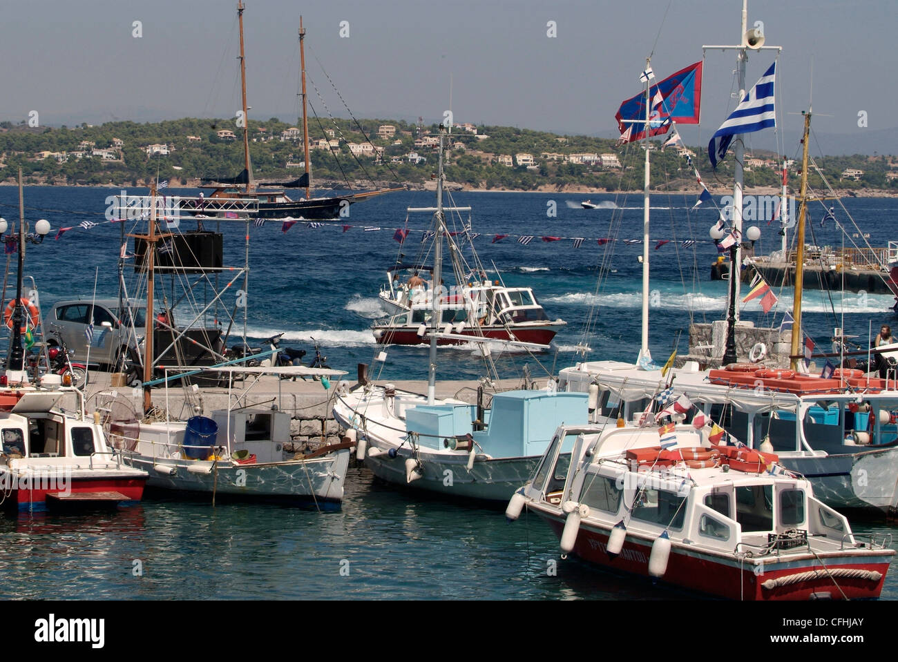 GREECE Athens. The Saronic Gulf Spetses the old harbour Yacht, pleasure ...