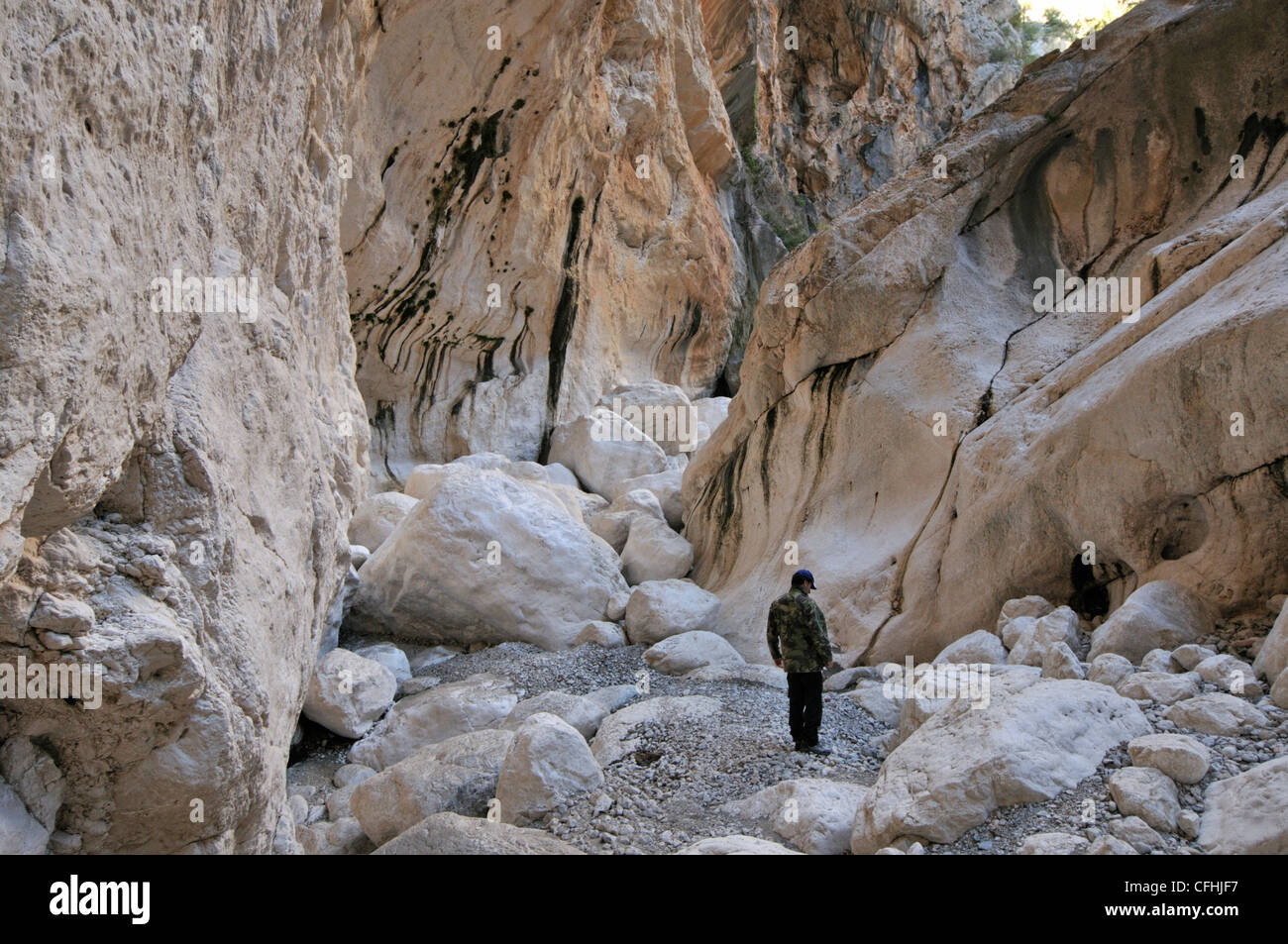 man alone explore the wild Gorropu canyon,Supramonte region near ...