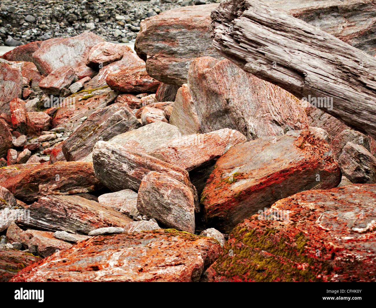 Looking in detail at the rocks from the surrounding area of Fox glacier ...
