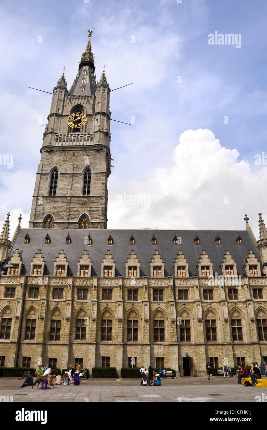 Vertical view of the medieval Belfort aka Belfry, a prominent belltower ...