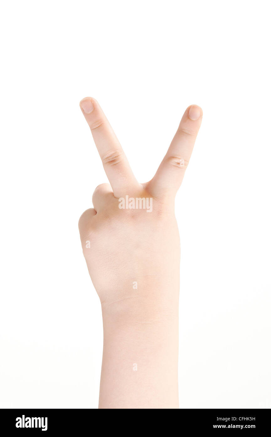 Victory sign - girls hand Stock Photo - Alamy