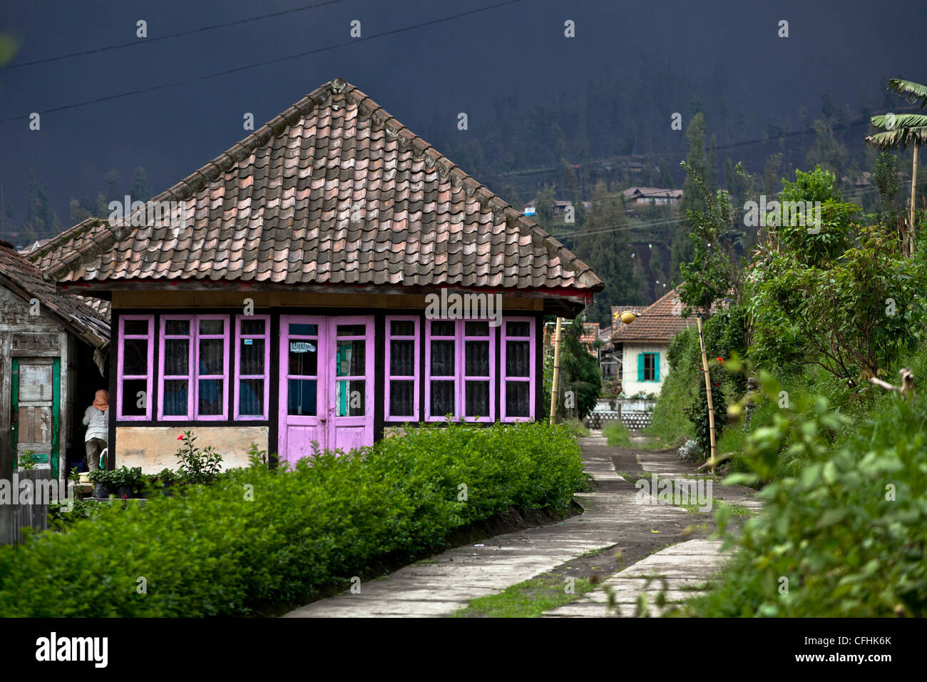 Typical house in a Java village near the Bromo volcano eruption. Bromo ...