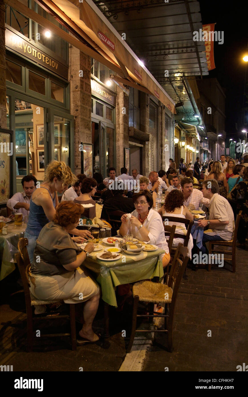 GREECE Athens Monastiraki eating dinner at a pavement restaurant Stock ...