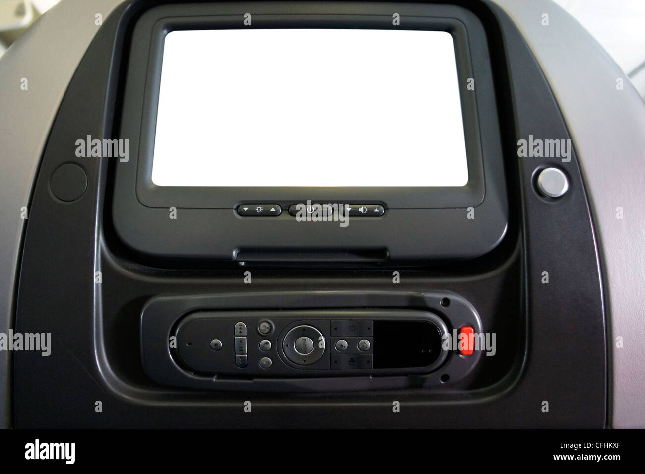Seat monitor with blank screen in plane Stock Photo - Alamy