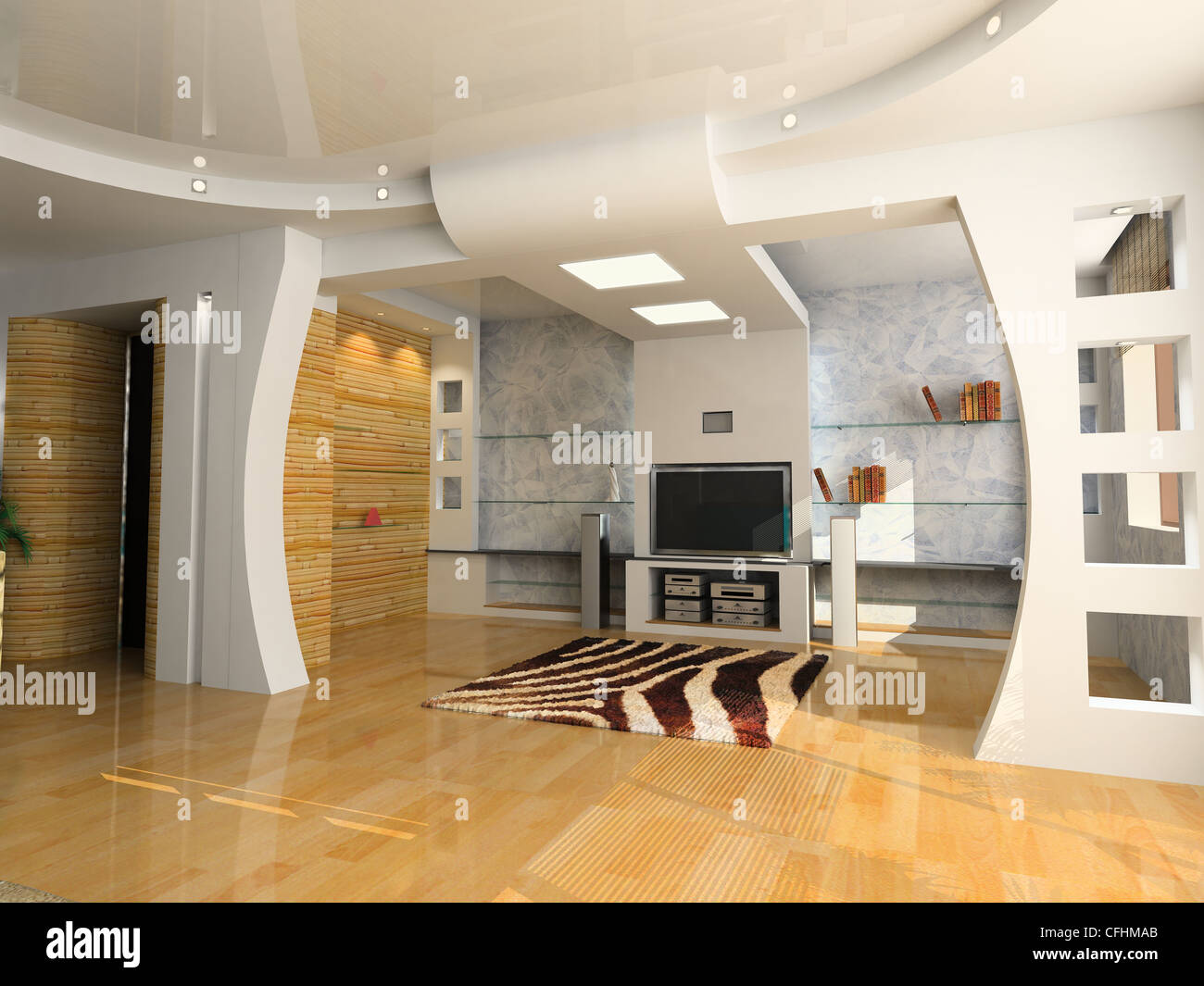 Modern interior rendering Stock Photo - Alamy