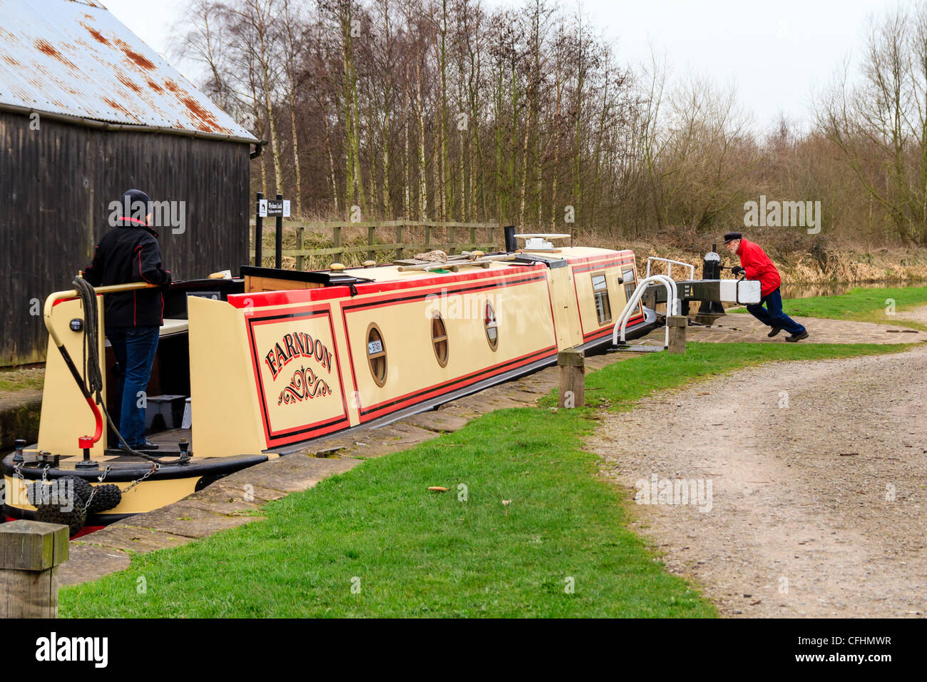 barge at lock gate at the derby canal Stock Photo - Alamy