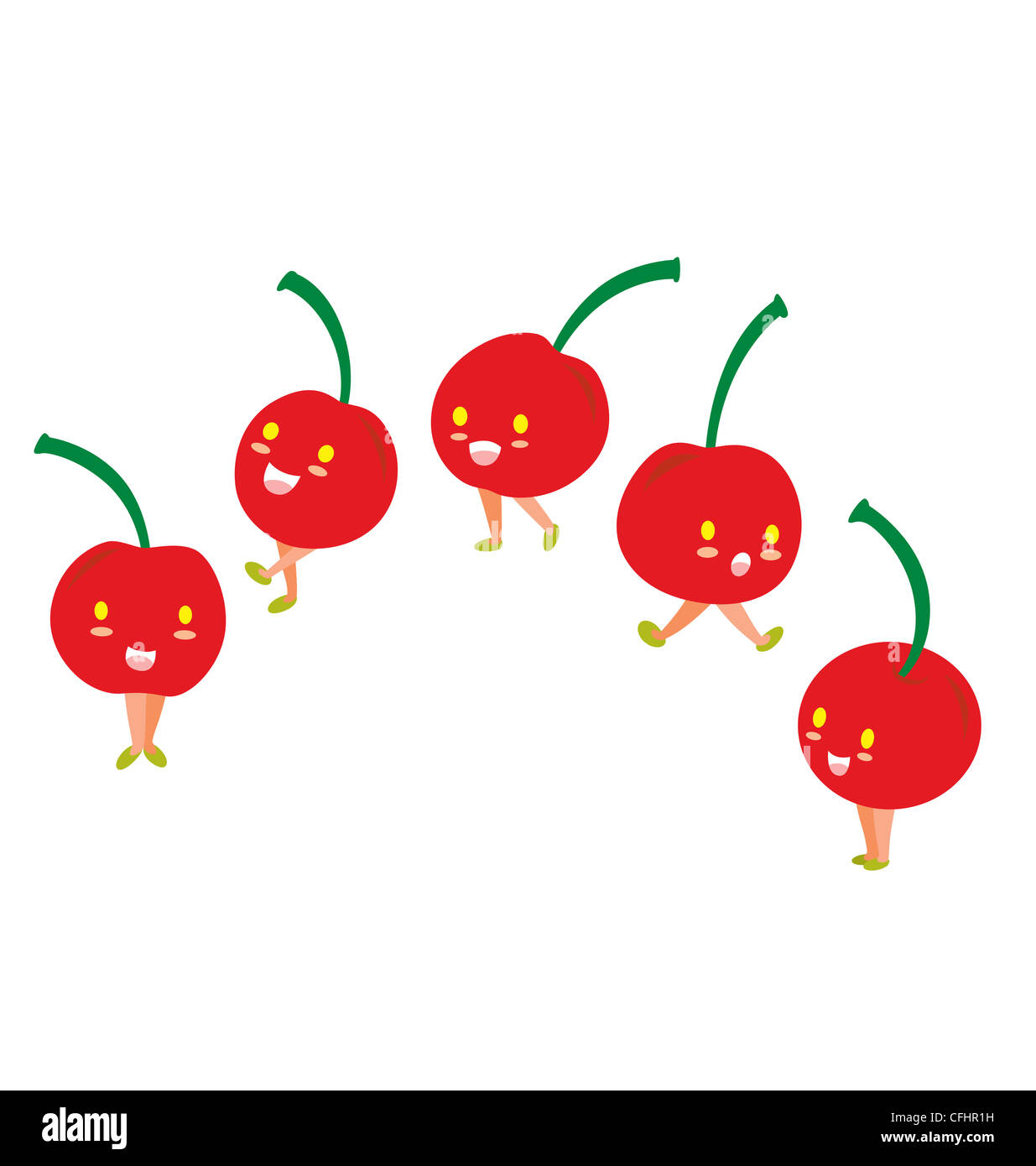 Five happy cherries character, dancing and chatting together Stock ...