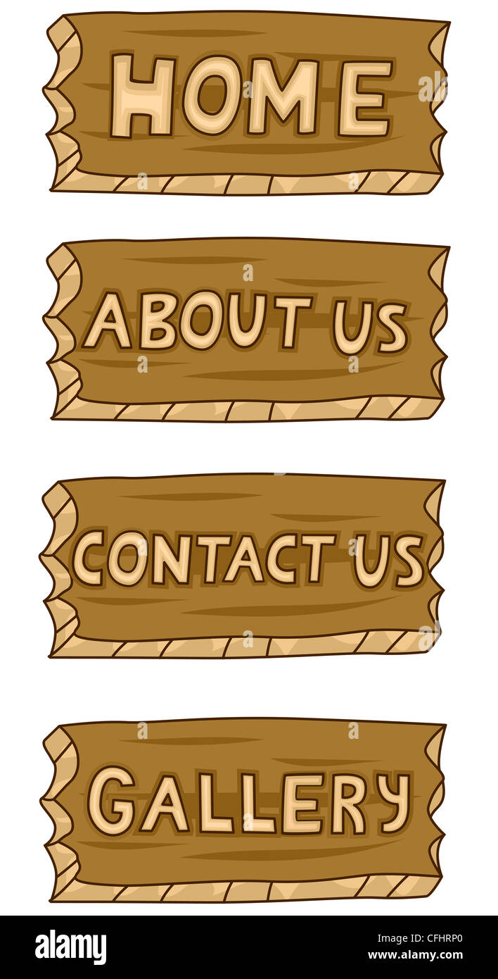 Four Illustrations of Wood Web Buttons Stock Photo - Alamy