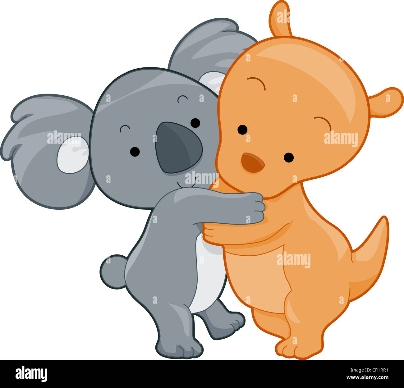 Illustration of a Koala and Kangaroo Hugging Each Other Stock Photo - Alamy