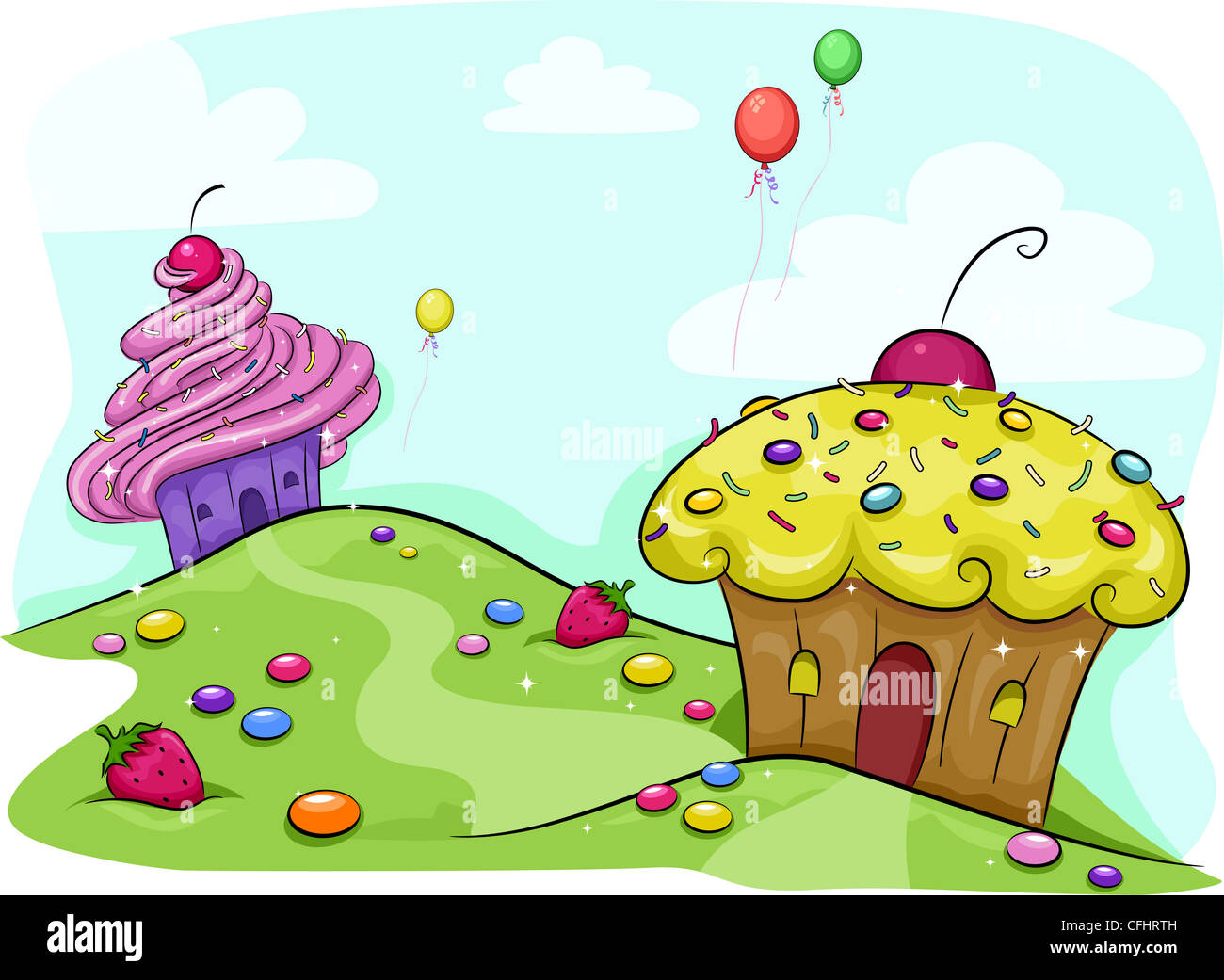 Illustration Featuring a Land Full of Cupcakes and Candies Stock Photo ...