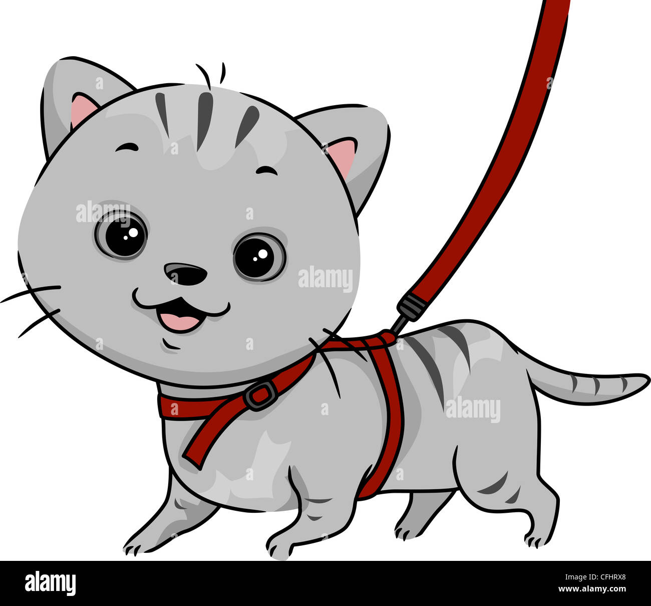 Illustration of a Cat Wearing a Harness Stock Photo - Alamy