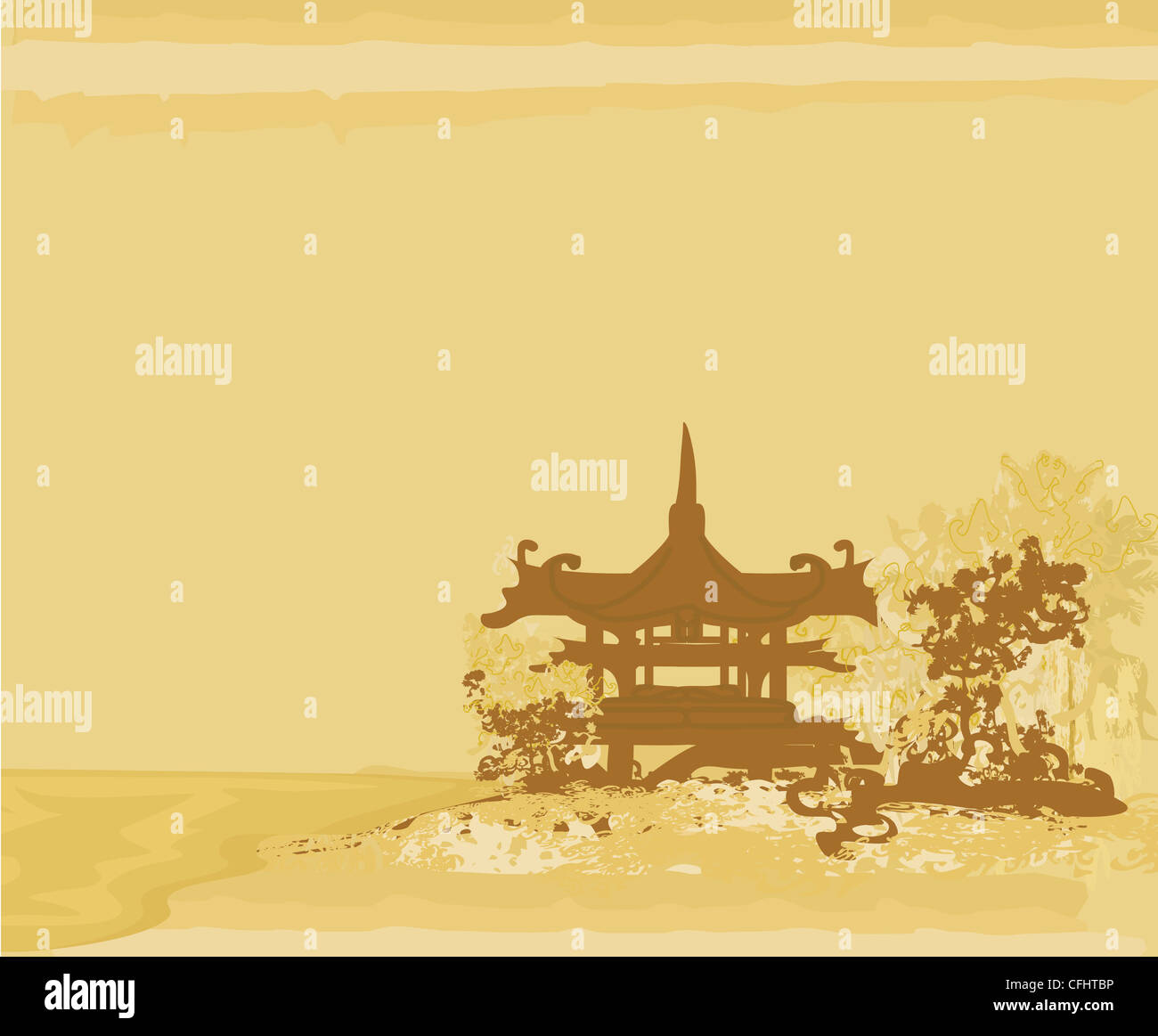 old paper with Asian Landscape Stock Photo - Alamy
