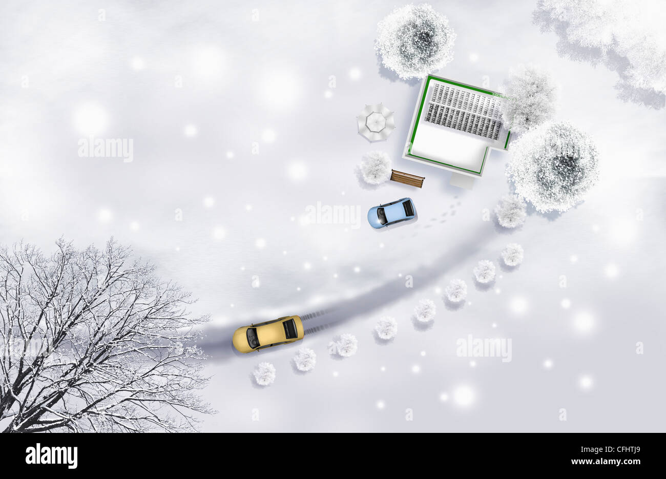 The road and cars from above with snowy surroundings Stock Photo - Alamy