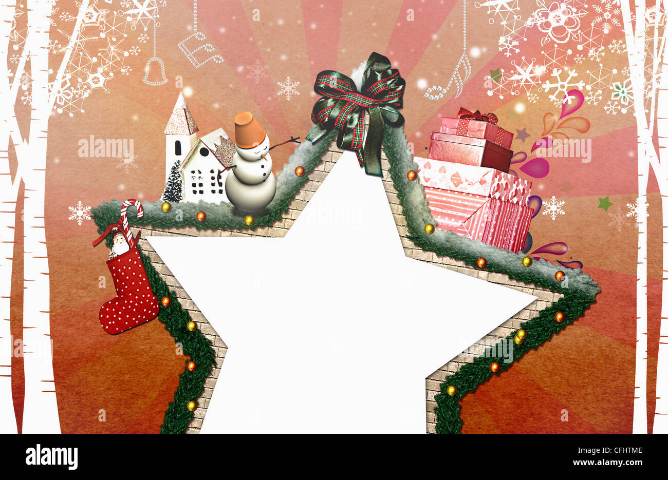 The star tree frame with Christmas decorations around Stock Photo - Alamy