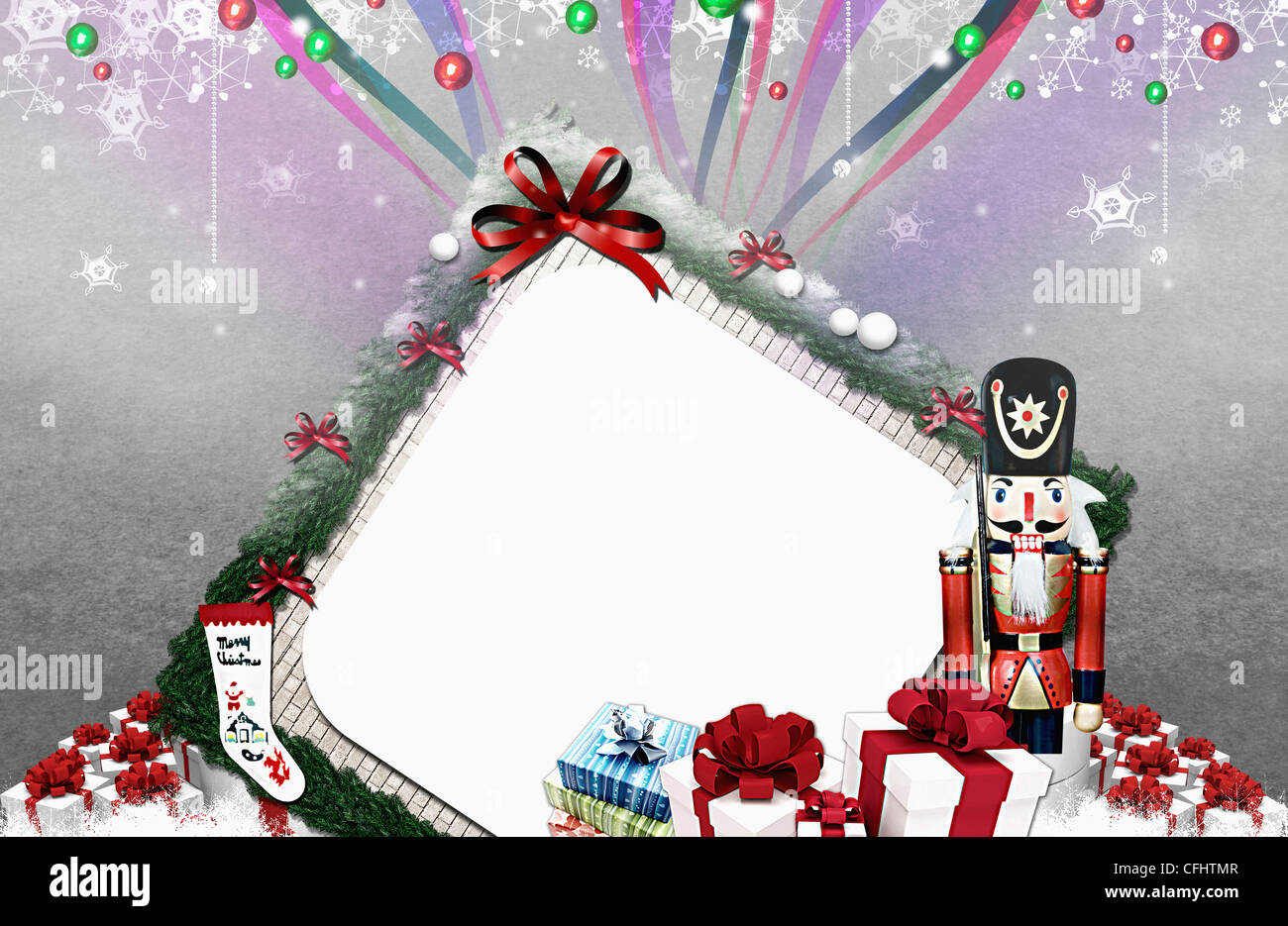 The square tree frame with Christmas decorations around Stock Photo - Alamy