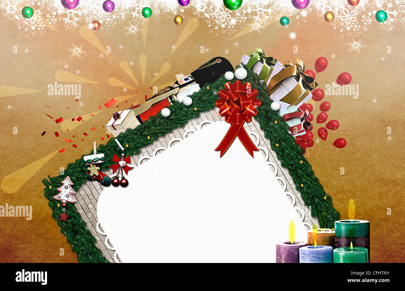 The square tree frame with Christmas decorations around Stock Photo - Alamy