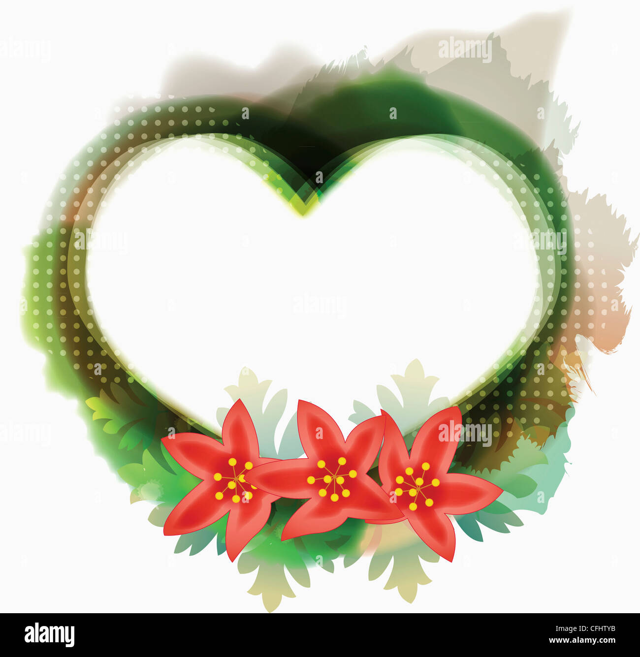 The green ink spreading heart with red flower Stock Photo - Alamy