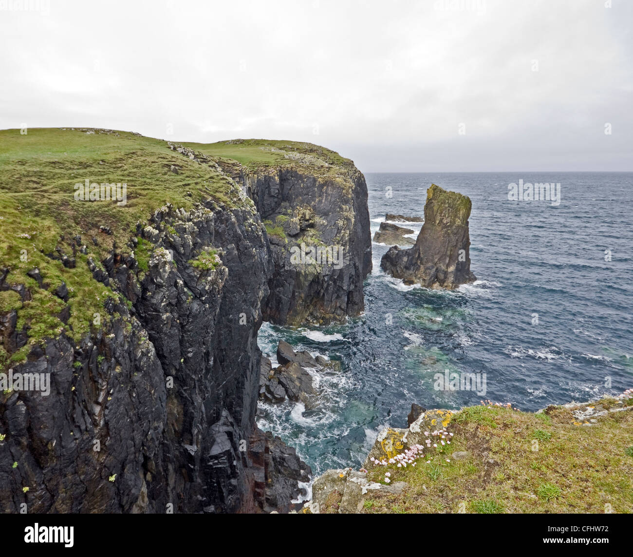 Sea stacks and cliffs at the Butt of Lewis on the Isle of Lewis in the ...