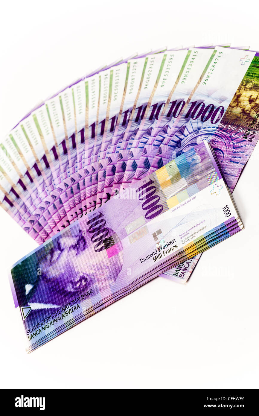 Swiss banknotes, several thousand of Swiss Francs, cash, paper money ...