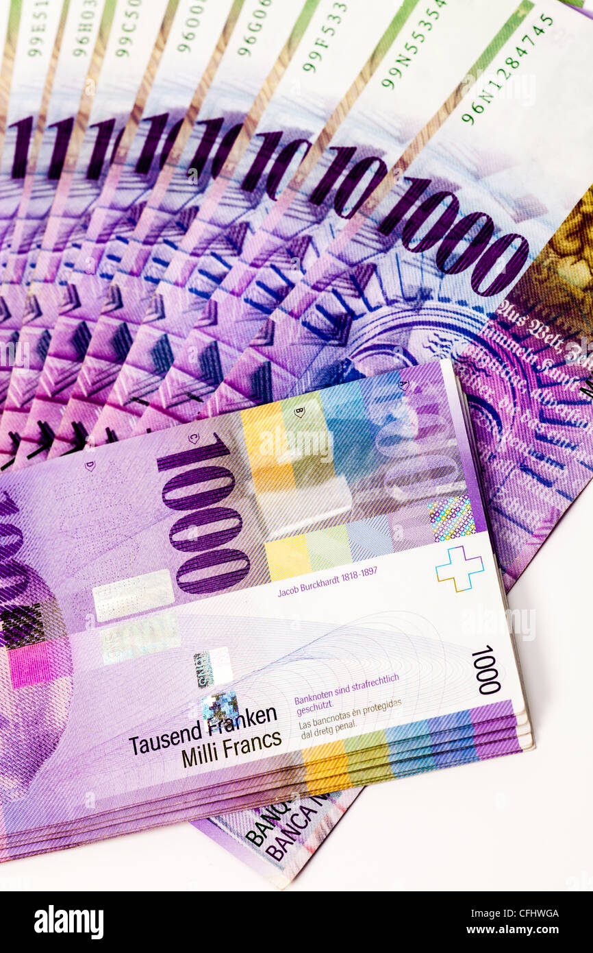 Swiss banknotes, several thousand of Swiss Francs, cash, paper money ...