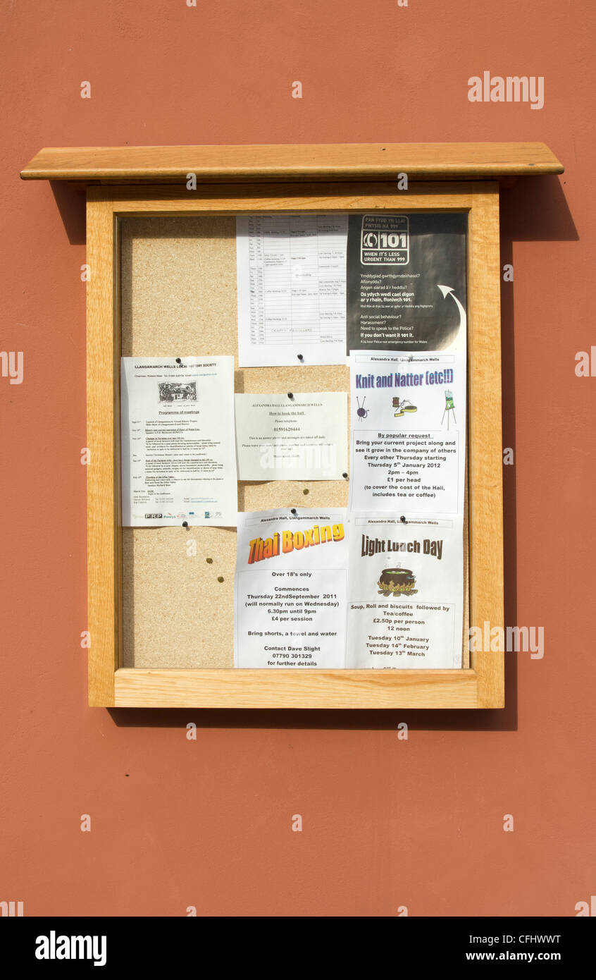 Noticeboard outside the Alexandra Hall in Llangammarch Wells, Powys ...