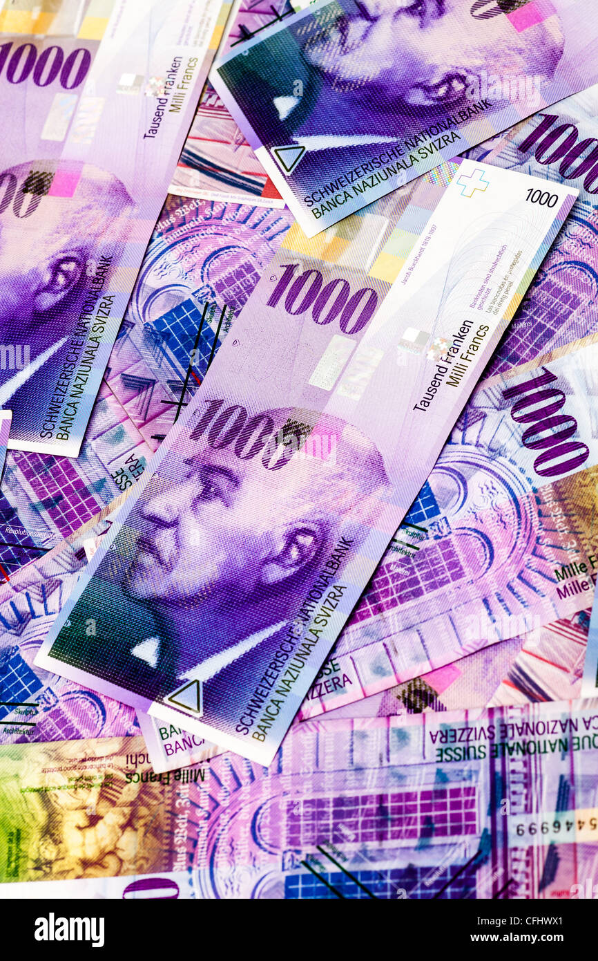 Swiss banknotes, several thousand of Swiss Francs, cash, paper money ...