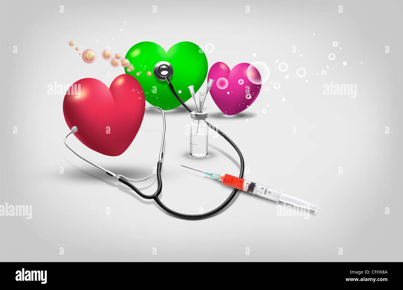The colorful hearts with medical equipment around Stock Photo - Alamy