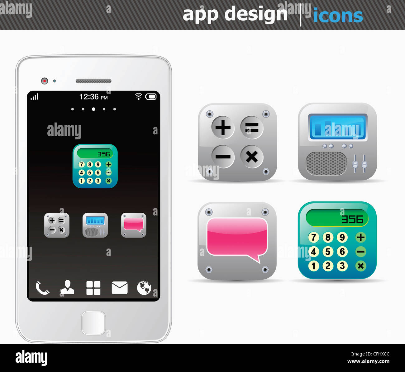 The white smart phone with the calculator application icons Stock Photo ...