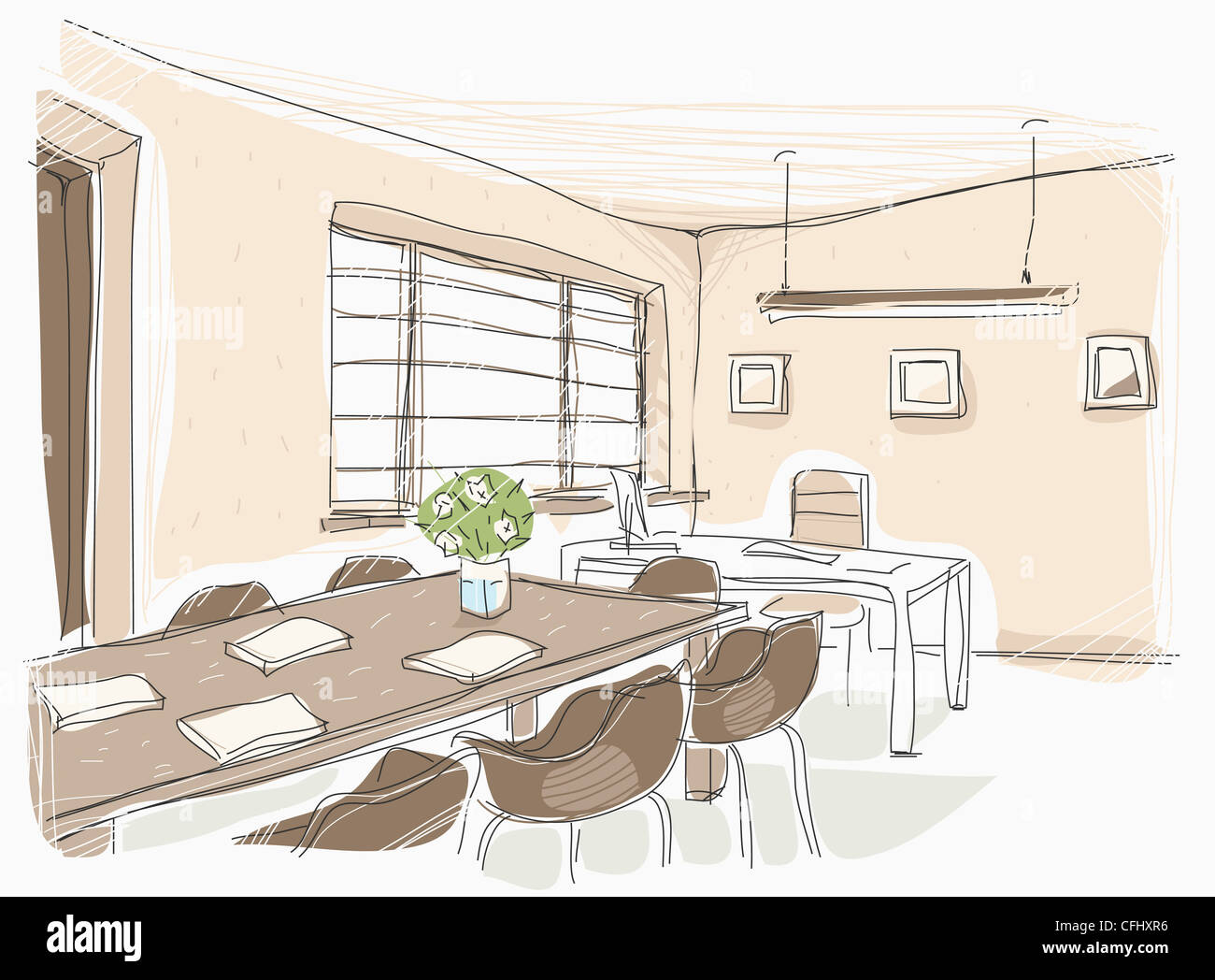 The brown colored meeting room illustration Stock Photo - Alamy