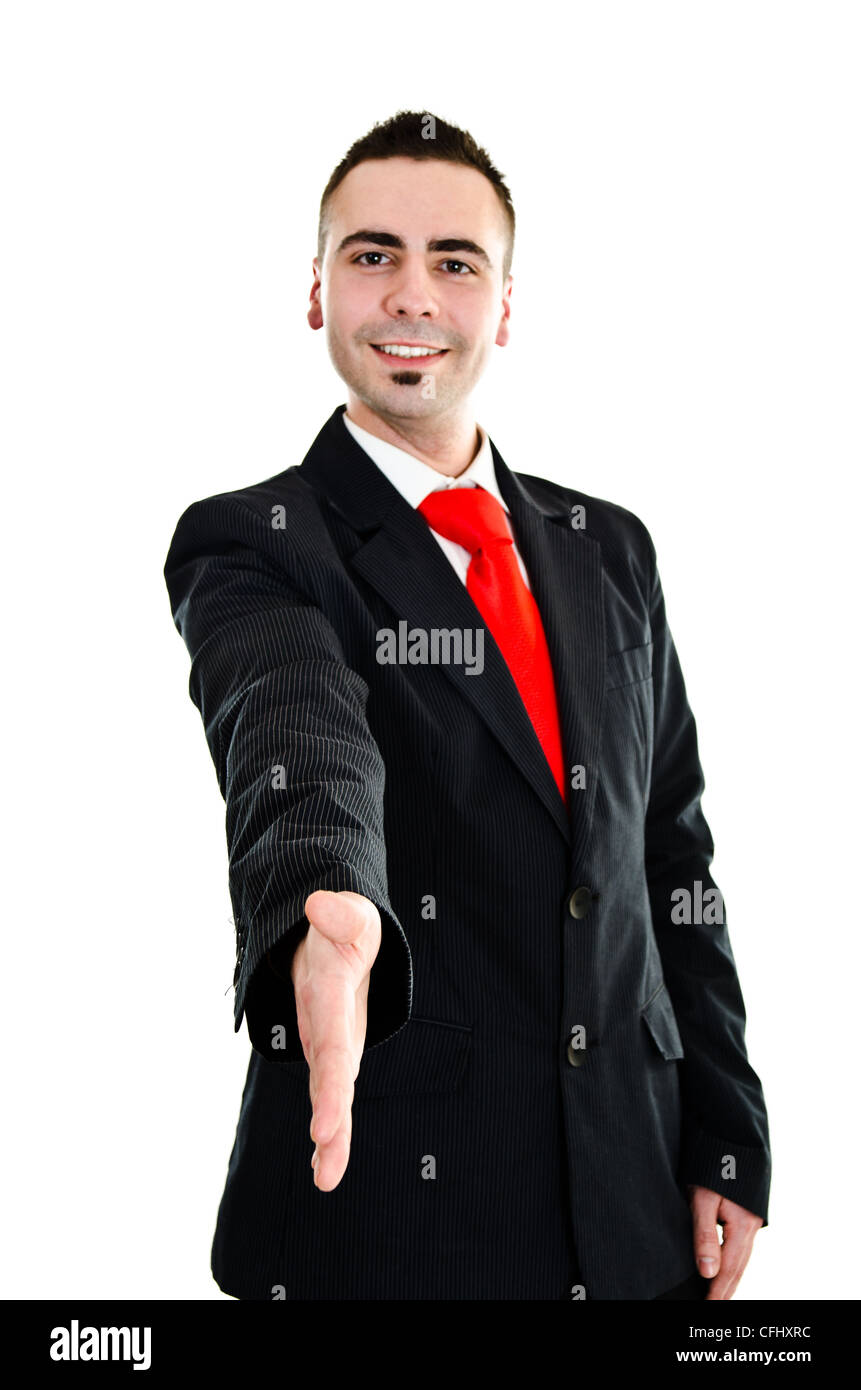 Businessman's welcome gesture Stock Photo - Alamy