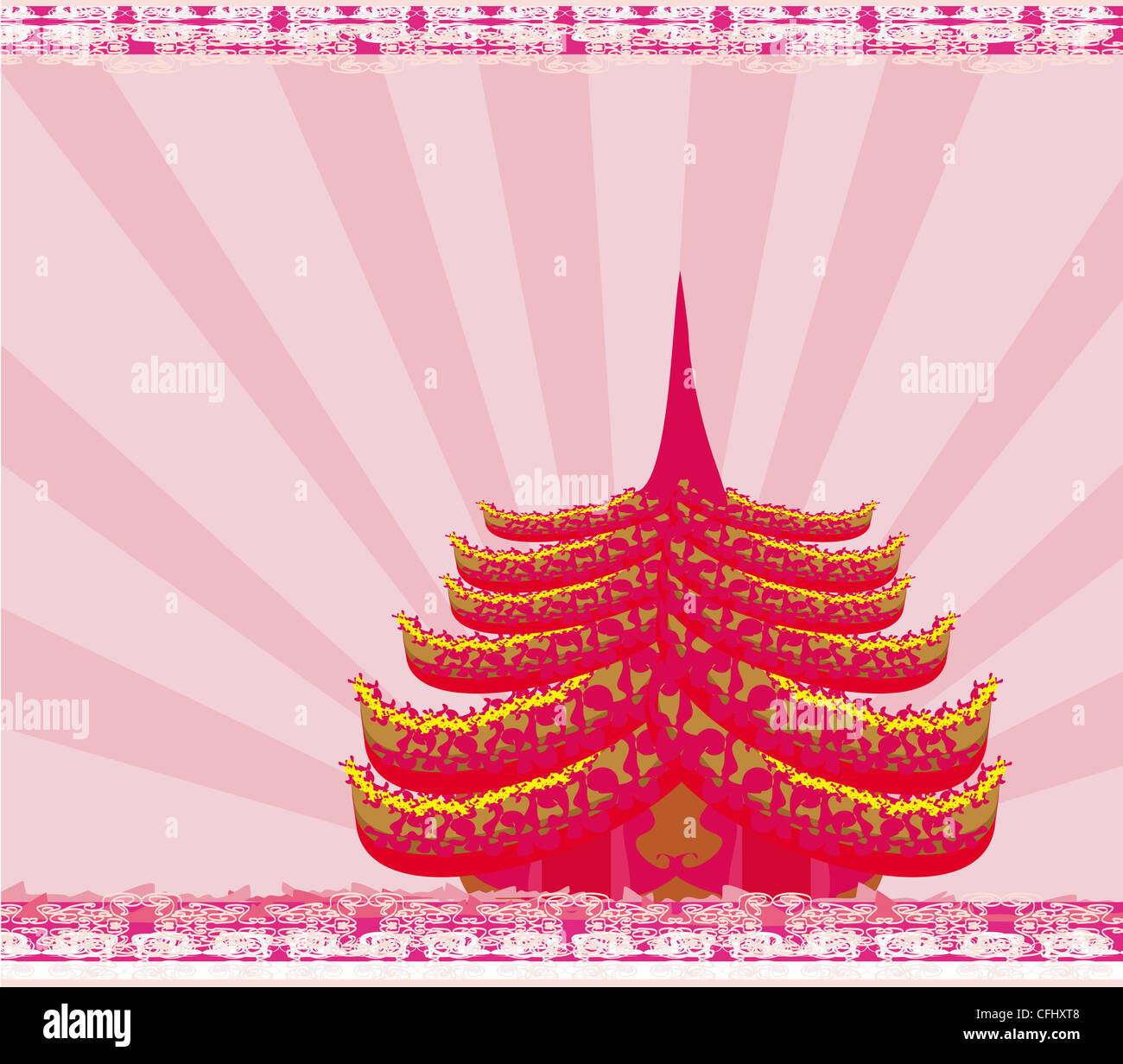 old paper with Asian Landscape and Chinese Lanterns - vintage japanese ...