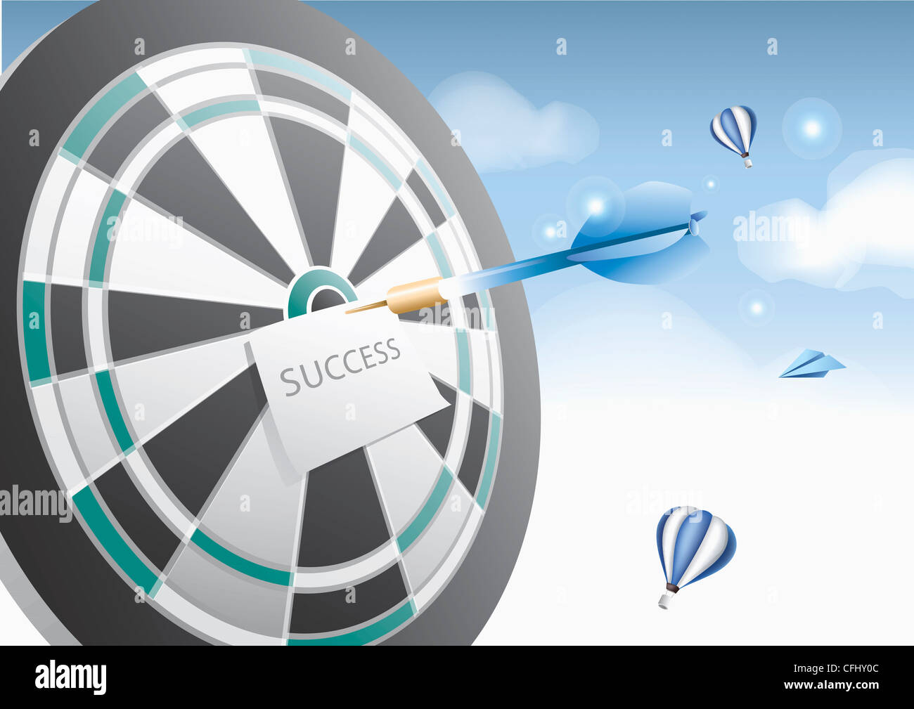 The blue dart pinning the note of success on the target Stock Photo - Alamy